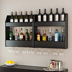 Prepac 2-Tier Floating Wine and Liquor Rack, Black