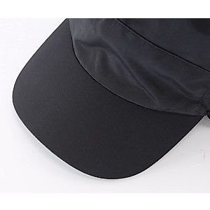 Home Prefer Waterproof Mens Winter Hats with Brim Fleece Lined Earflaps Hat Warm Baseball Cap Black