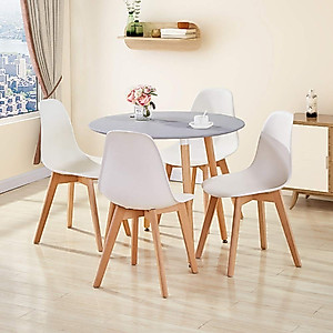 NIERN Round Dining Table with Beech Wood Legs, Modern Wooden Kitchen Table for Dining Room Kitchen (Grey)