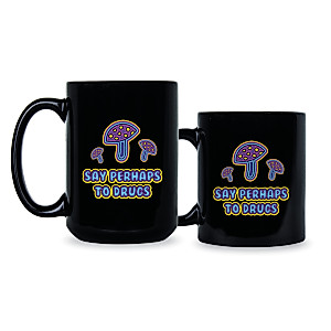LIBBY'S BENCHMARK27 DESIGNS Say Perhaps to Drugs Mug Mushroom Coffee Cup Psychedelic Mushrooms Mugs