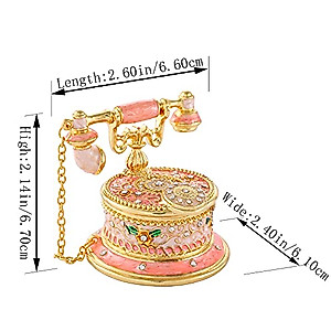 QIFU Hand Painted Telephone Pink Enameled Jewelry Trinket Box with Hinged Unique Gift for Home Decor