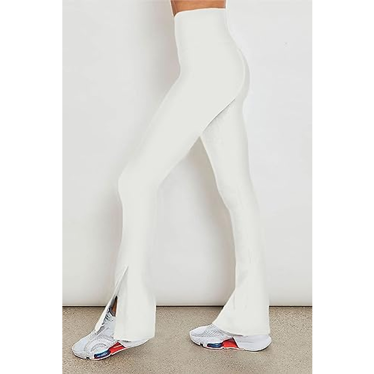 Aleumdr Women's Flared Leggings Yoga Pants Bell Bootcut Bottom Split Leg 2023 Fashion Trendy Bootleg High Waisted Long Wide Leg Workout Trousers White