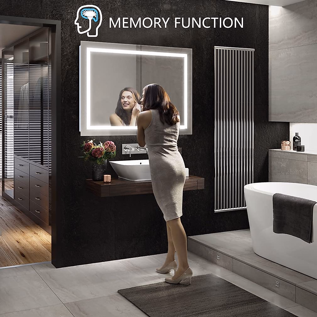 ANTEN 36" X 28" LED Mirror for Bathroom, Anti-Fog Bathroom Vanity Mirror with Lights, Shatter-Proof, 3000-6000K, Stepless Dimmable LED Vanity Mirror, Bathroom Mirrors for Wall