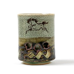 Hand-made: Double layer teacup | “Soma-Yaki” | Blue Crack Pattern | Made in Japan |