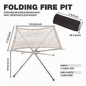 GALMAXS7 Camping Fire Pit Portable Fire Pit Stainless Steel Mesh Collapsible fire Pit Outdoor Fireplace Campfire Pit Foldable Fire Pit for Camping Backyard Beach and Wood Burning -with Carry Bag