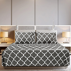 Utopia Bedding Full Sheet Set, Soft Microfiber 4 Piece Bed Sheets with 15" Deep Pocket - Easy Care Brushed Microfiber (Quatrefoil - Grey)