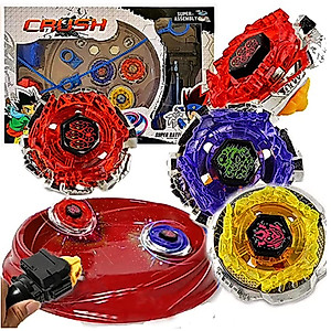 Crush Bey Battling Blades Metal Fusion Starter Set | 4 Tops, 2 Launchers, 4 Tips, 2 Bolts, 2 Fitting Keys, 1 Grip, 1 Arena