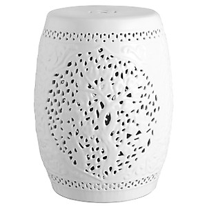 JONATHAN Y TBL1002A Tree of Life 18" Ceramic Garden Stool, Coastal, Contemporary, Modern, Transitional, Side Table, Plant Stand, Spill-Proof, Living Room, Garden Room, Patio, White