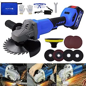 Angle Grinder Cordless with Battery and Charger for Cutting, Grinding and Polishing - Brushless Motor, 12000RPM Variable Speed, 2 Position Handle, Multi-Accessories