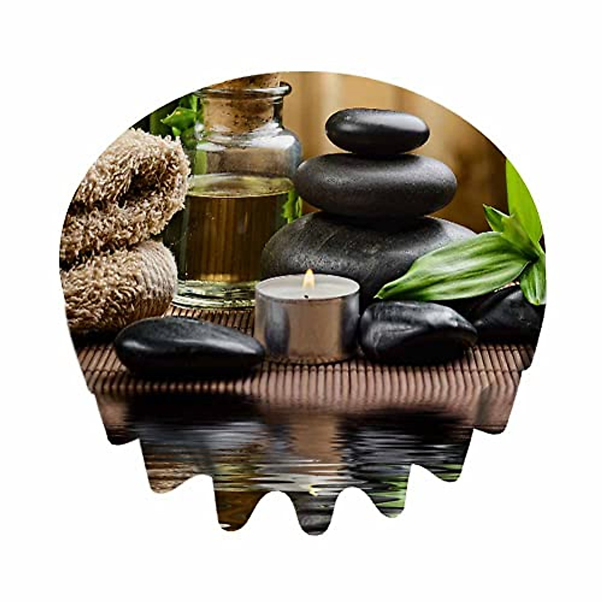 IBILIU Round Tablecloth 60 Inch,Zen Basalt Stones and Spa Oil On The Wood Decorative Polyester Table Cloths,Waterproof Table Cover for Home,Holiday,Party,Indoor and Outdoor