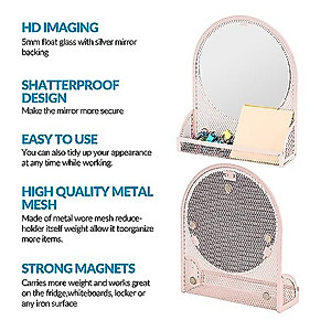 LUCYCAZ Magnetic Locker Accessories, Pink Magnetic Mirror with 2 Magnetic Pen Holder for Girls, Locker organizer for School, Home and Office. Back to School Essentials