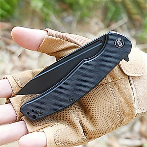 Miguron Knives M Velona Folding Knife,4.03" Black PVD 14C28N Blade Black G10 Handle With Titanium Pocket Clip,Camping Hiking Pocket Knife MGR-803BKII