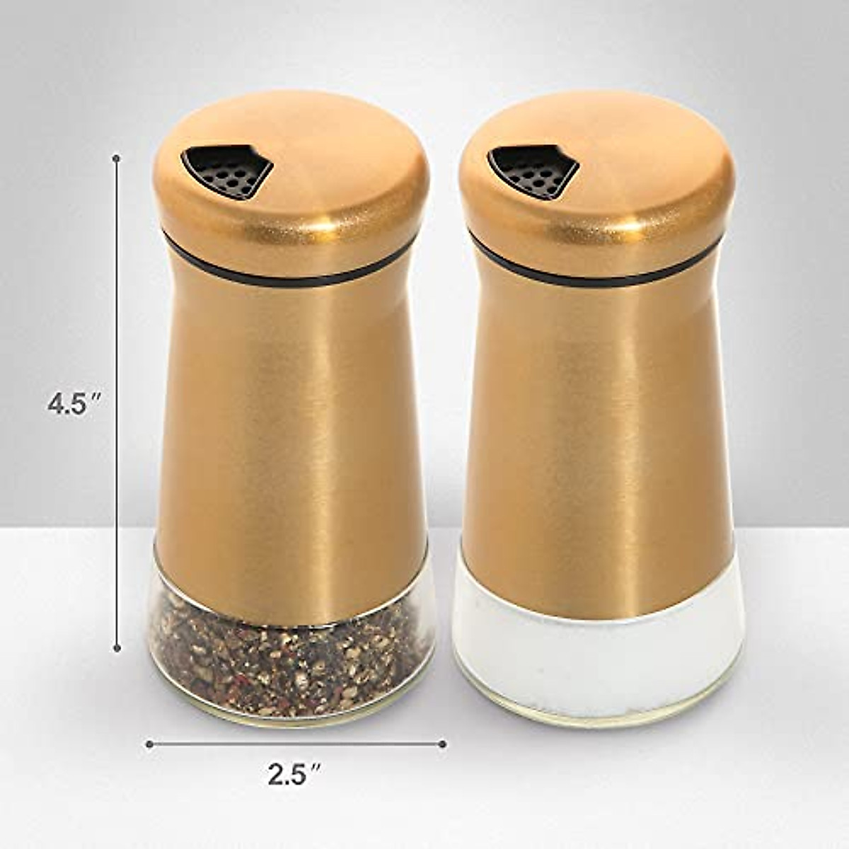 bonris Copper Stainless Steel Salt and Pepper Shakers,Clear Bottom Jar Bottle Container with Stainless Steel Top,with Adjustable Pouring Hole