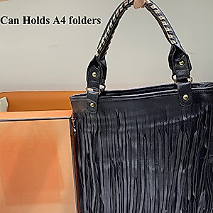 Downupdown Women Tassel Fringe Shoulder bag Big Tote Messenger Handbag Hobo Cross Body Bag (Black)