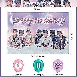 BTS Bangtan Boys Happy Birthday Backdrop Cartoon BTS Banner Poster for Bangtan Boys Fans Girls BTS Theme Party Decorations Kpop Bangtan Boys Birthday Supplies Background Studio Shoot Photo Props Booth