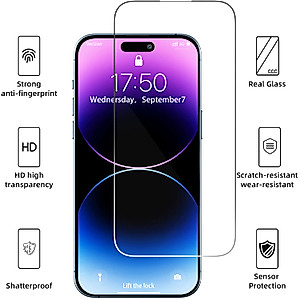 HAYZON [3+3 Pack] iPhone 14 Pro (ONLY) Screen Protector with Camera Lens Protector, Sensor Protection, Dynamic Island Compatible, Case Friendly Tempered Glass Film[9H Hardness] - 6.1 inch