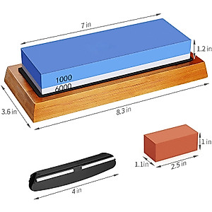 Whetstone Sharpening Stone Knife Sharpener, 2 Side 1000/6000 Grit Knife Sharpening Wet Stone Tool Kit for Kitchen Hunting, Non-Slip Bamboo Base Angle Guide Sharpening Stones for Knives