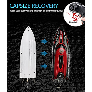 HONGXUNJIE 2.4Ghz RC Boat- 20+ MPH High Speed Remote Control Boat for Adults and Kids for Pools and Lakes with 2 Rechargeable Batteries, Low Battery Alarm, Capsize Recovery (RED)