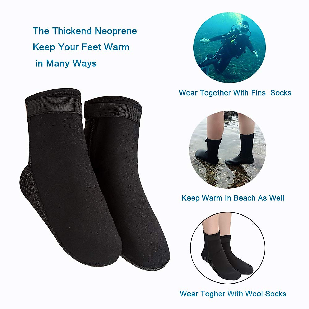 ReHaffe Neoprene Water Dive Booties Women,Comfort Anti-Scratch Snorkel Surfing Fin Bootie Socks for Womens Scuba Diving Water Sport & Beach Activity