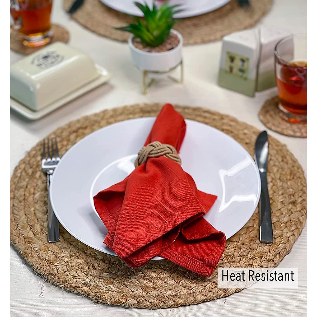 CHARDIN HOME Round Woven Jute Braided Set of 4 PLACEMATS | 15 inch ROUND Farmhouse Table mats | All Natural Jute for