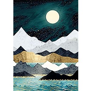 XWJJ Diamond Painting Mountain Kit,Diamond Art Kits for Adults Moon Full Round Drill (12x16 inch) ,Abstract Scenery Paint with Diamonds Crystal Gem for Gift,Wall Decor