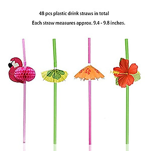DelightBox 4 Dozen Assorted Tropical Drinking Straws Wedding Hawaiian Umbrella Flamingo Flower