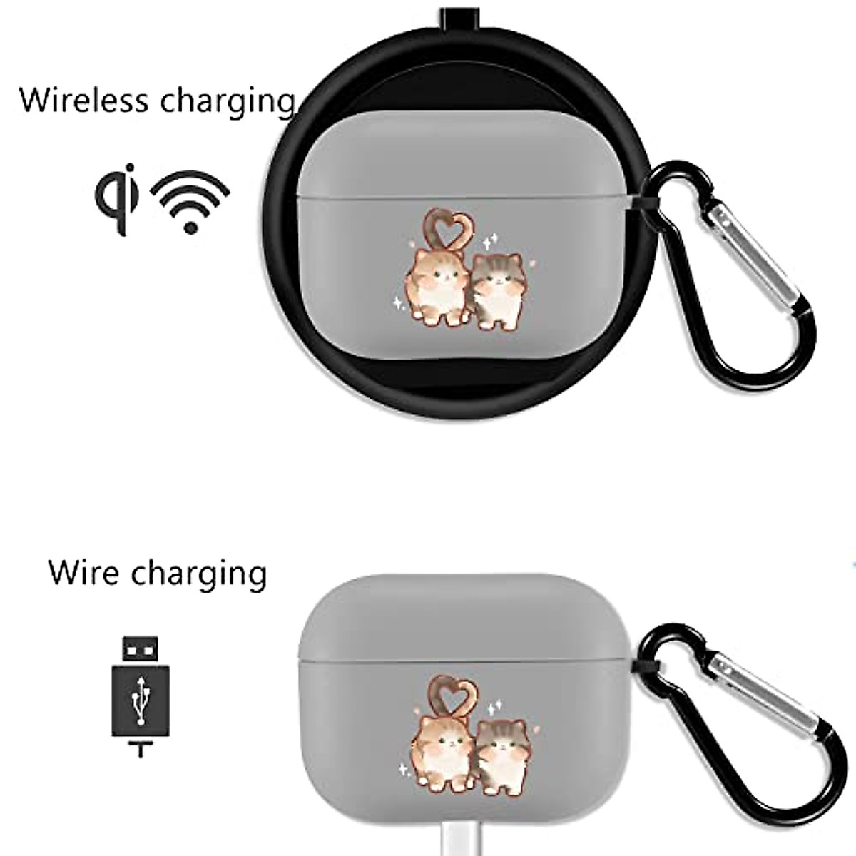 JOYLAND Love Cat Case Compatible with Airpods Pro Gray Soft TPU Cover, Supports Wireless Charging Shockproof Protective Case for Airpods Pro