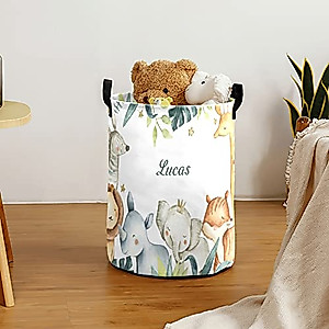 Safari Lion Elephant Fox Personalized Laundry Basket Clothes Hamper Storage Handle Waterproof, Custom Collapsible Capacity for Laundry Room Bathroom Toy Decor