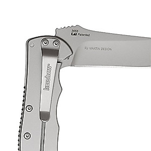 Kershaw Volt SS Folding Pocketknife, 3.5" 8Cr13MoV Stainless Steel Drop Point Plain Edge Blade, Assisted One Hand Opening, 3 Position Pocket Clip,Grey