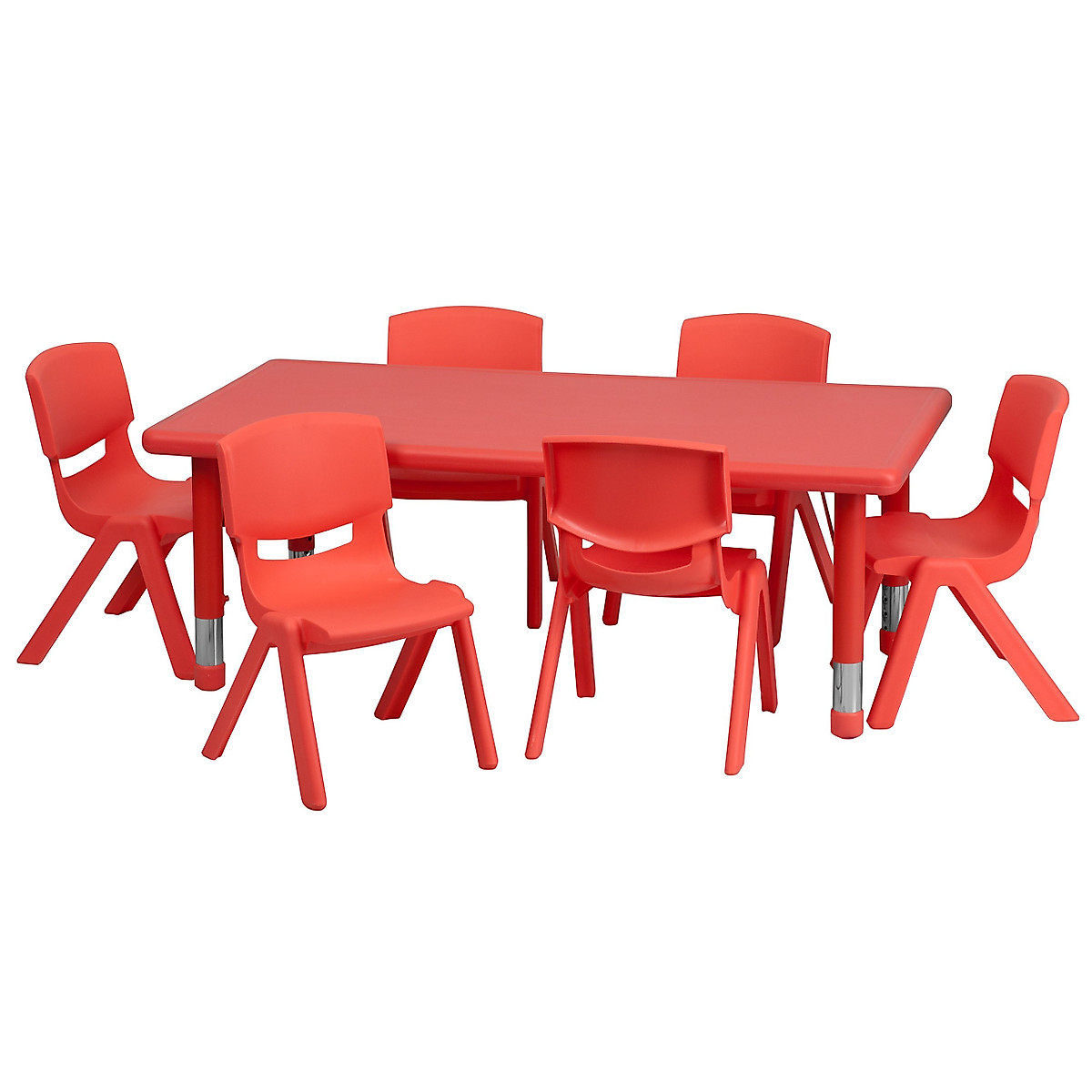 BizChair 24" W x 48" L Red Plastic Adjustable Activity Table Set-6 Chairs