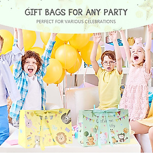 JOHOUSE Baby Gift Bag, 12" Paper Bag with Tissue Paper Ribbon Greeting Card Large Gift Bag for Baby Boy Girl Shower Newborn 1st Birthday Gender Reveal Party Green