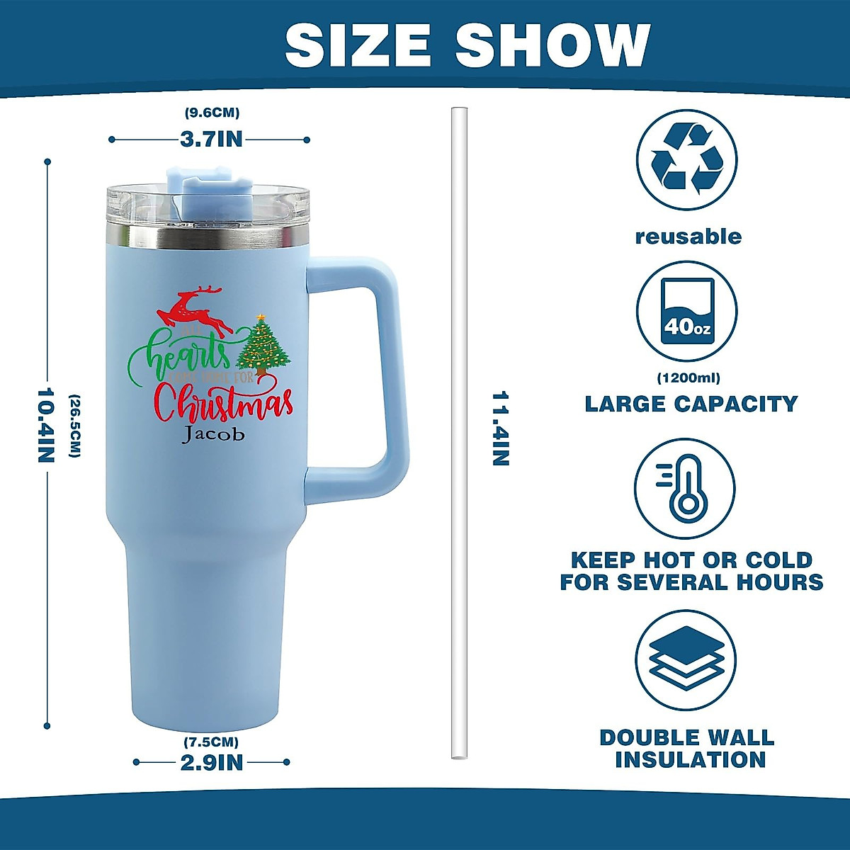 Personalized 40 Oz Tumbler with Engraved Logo Text and Graphic|Custom Insulated Tumbler with Lid and Straw Double Wall Stainless Steel Coffee Tumbler Personalized Gifts for Women and Birthday