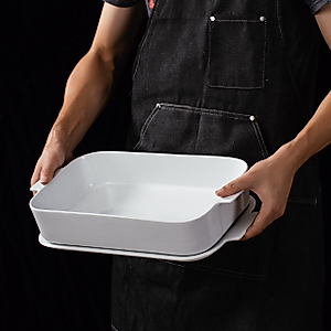 Unilives Ceramic Baking Dish with Lid, Casserole Dishes for Oven, 9x13 White Casserole Dish with Lid, Lasagna Pan Deep with Handles, for Casseroles Baking Roasted Vegetables, Microwave, Dishwasher Safe