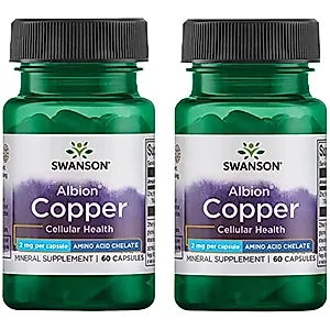 Swanson Albion Chelated Copper 2 Milligrams 60 Capsules (2 Pack)