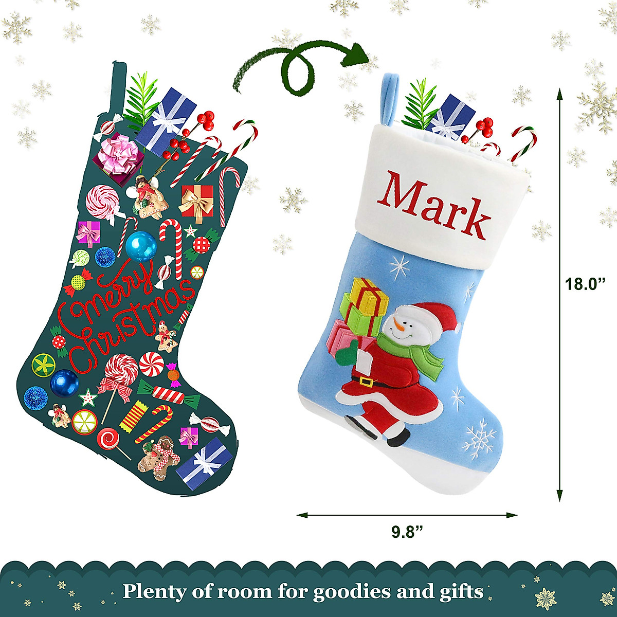 18'' Personalized Customization Christmas Stockings, Embroidery Technology, Christmas Home Decorations Gifts for Family, Free Standard Shipping Receiving within 14 Days (Snowman)