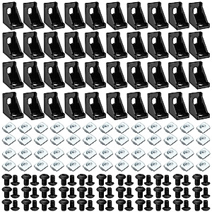 Zhengmy 50Sets 2020 Series Aluminum Profile Connector Set Including 50Pcs Corner Bracket 100 Pcs M5 T Nuts 100 Pcs M5x8 mm Hex Screw Bolt for 6 mm Slot Aluminum Profile Rail Accessories,black, silver