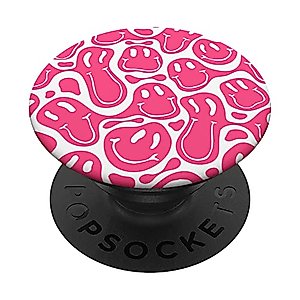 white aesthetic trippy pink liquid swirl dripping smile face PopSockets Swappable PopGrip