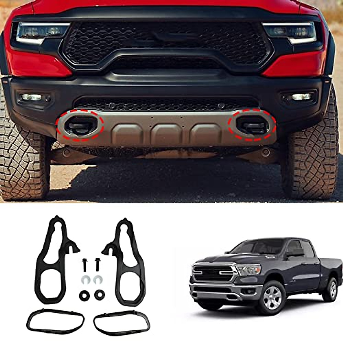 GaeaAuto Front Tow Hooks Left & Right with Bumper Bezel Bracket Bushing Hardware Replacement fit for 2019-2022 Dodge Ram 1500 with 3.6L 5.7L Engine #68272944AB 68272945AB