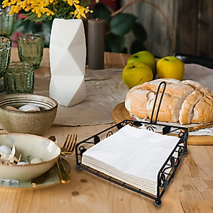 Iron Rustic Napkin Holder for Table – Flat Napkin Holder with Secure Pivoting Arm for Kitchen Tissue – Home Decor Black Napkin Holder with Bronze Leaves – Indoor and Outdoor Kitchen Decor by Maypes