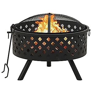 Outdoor Fire Pit Large Wood Burning Patio Backyard Firepit for Outside, for Camping Picnic Bonfire Garden Beaches Park, with Poker 26.8 "