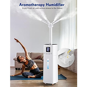 Honovos Humidifiers for Bedroom, 15L Wholehouse Humidifier for 2000 sq. ft, 600ml/h Cool Mist Humidifier for Large Room With Essential Oil Tray, Top Fill Floor Humidifier for Baby Yoga Plants