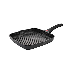 11 Inch Non Stick Grill Pan Granite Coated with Pour Spout - Lightweight 2.66 Quart Grill Pan for Indoor Cooking with Grip Handle - Induction Compatible PFOA Free Stove Top Grill (Black)