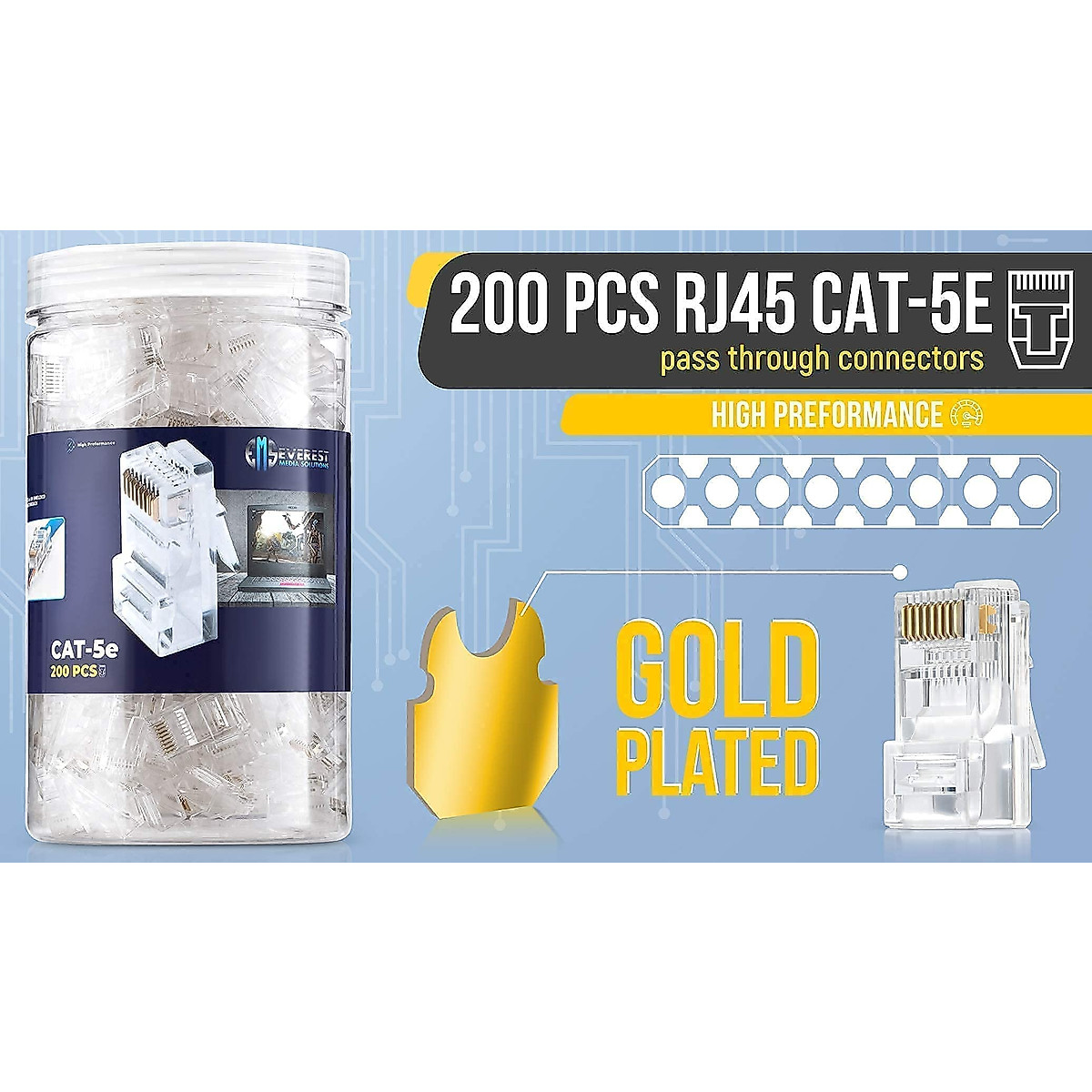 Bundle – 2 items: RJ45 Crimp Tool + 200 Pack of Cat5e Pass Through Connectors.