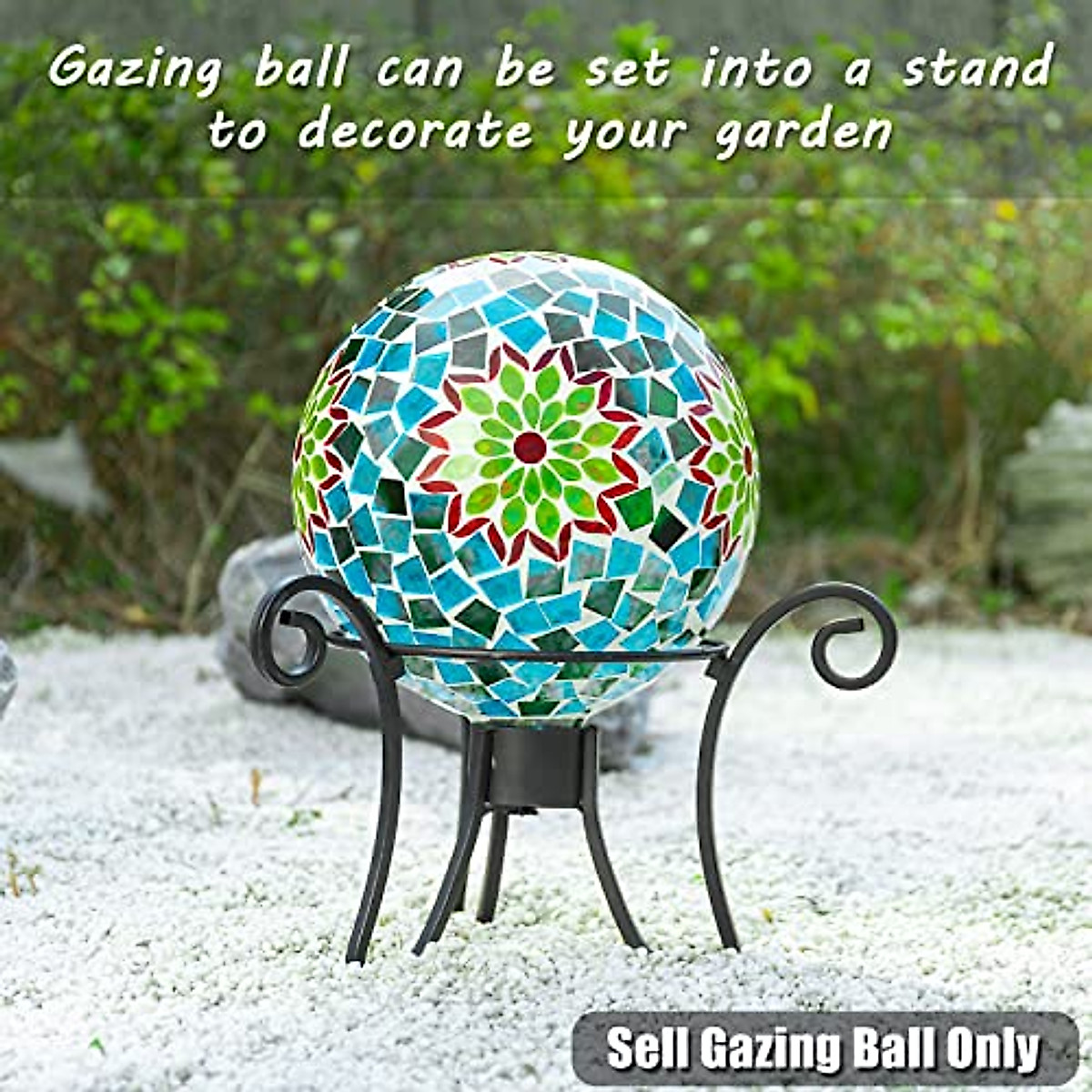 VCUTEKA Gazing Ball, Glass Mosaic Gazing Balls Sphere for Garden Lawn Outdoor Ornament Yard Decorative, 10-Inch, Flowers