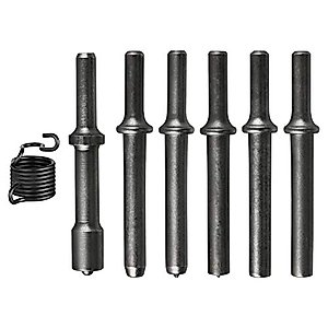 7 Pcs Air Hammer Bits Accessories 0.401 Shank Heavy Duty Smoothing Pneumatic Air Rivet Hammer Chisel High Carbon Steel Bits Extended Length Tools Kit with Spring