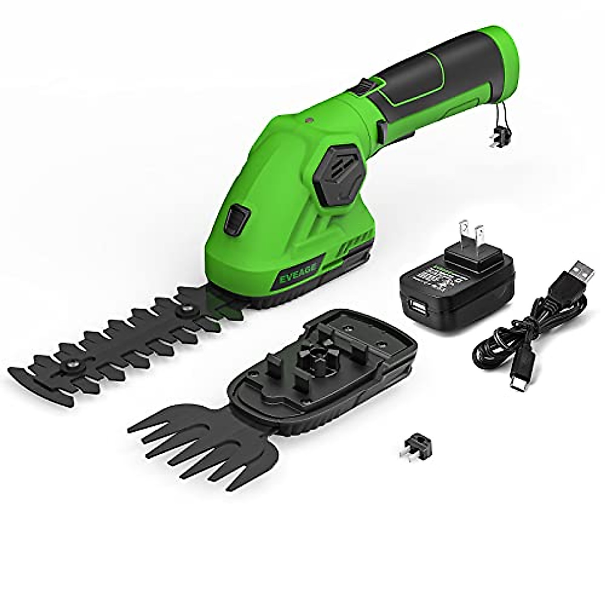 EVEAGE Cordless Grass Shears - Grass Trimmer - Electric Grass Clippers, 2 in 1 Light Duty Handheld Grass Shears Power Hedge Trimmers with Battery, Charger and Extra Safety Key