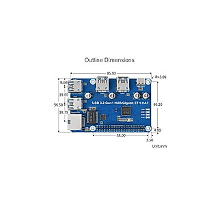 waveshare USB 3.2 Gen1 and Gigabit Ethernet HUB HAT for Raspberry Pi 4 B 3 B+ 3 B 2B Zero Zero 2 W Zero WH,3X USB 3.2 Gen1 Ports, 1x Gigabit Ethernet Port,Compatible with USB 3.0/2.0/1.1