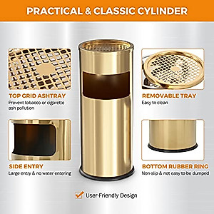 BEAMNOVA Bundle Black 15 x 31.5 in + Gold 9.8 * 24 in Commercial Stainless Steel Trash Can with Lid Garbage Enclosure Inside Barrel Heavy Duty Waste Container