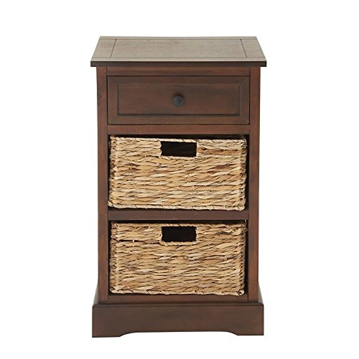 Deco 79 Wood 2 Baskets and 1 Drawer Storage Unit, 16" x 13" x 28", Brown