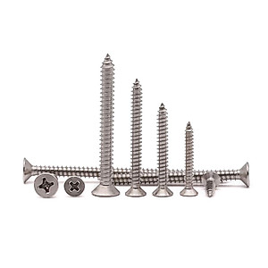 RoyceMart #10 x 3/4" (100 pcs) Stainless Flat Head Phillips Drive Sheet Metal Tek Screws, 304 (18-8) Stainless Steel Screw for Wood, Countersunk Head Wood Screw, Self Tapping Screws